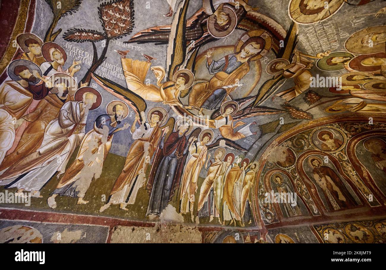 interior view of magnificent fresco in dark church, Karanlık Kilise in ...