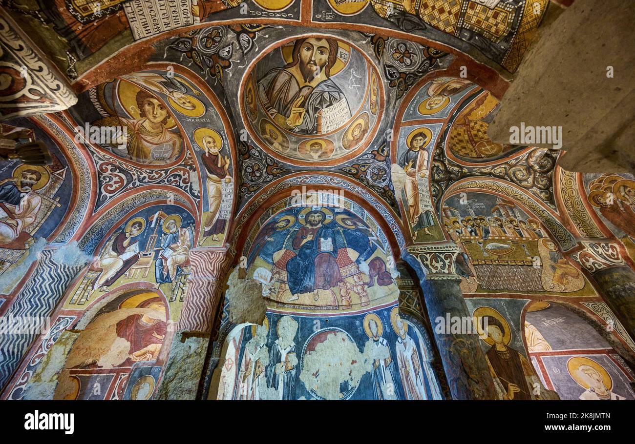 interior view of magnificent fresco in dark church, Karanlık Kilise in ...