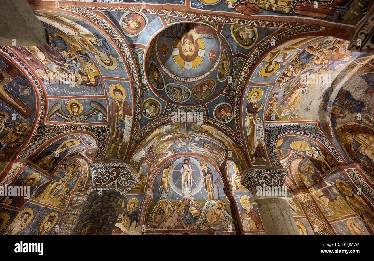 interior view of magnificent fresco in dark church, Karanlık Kilise in ...