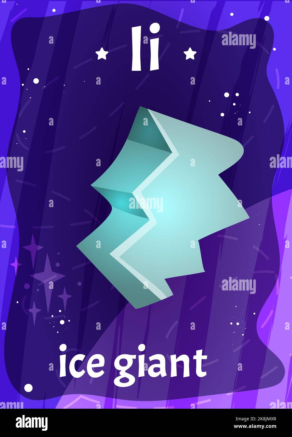 Printable space alphabet flashcard with letter I. Cartoon ice giant and ...