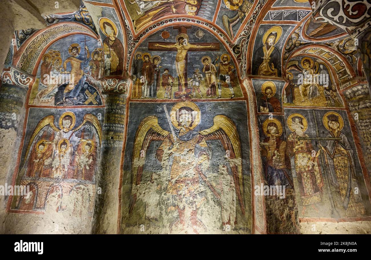interior view of magnificent fresco in dark church, Karanlık Kilise in ...