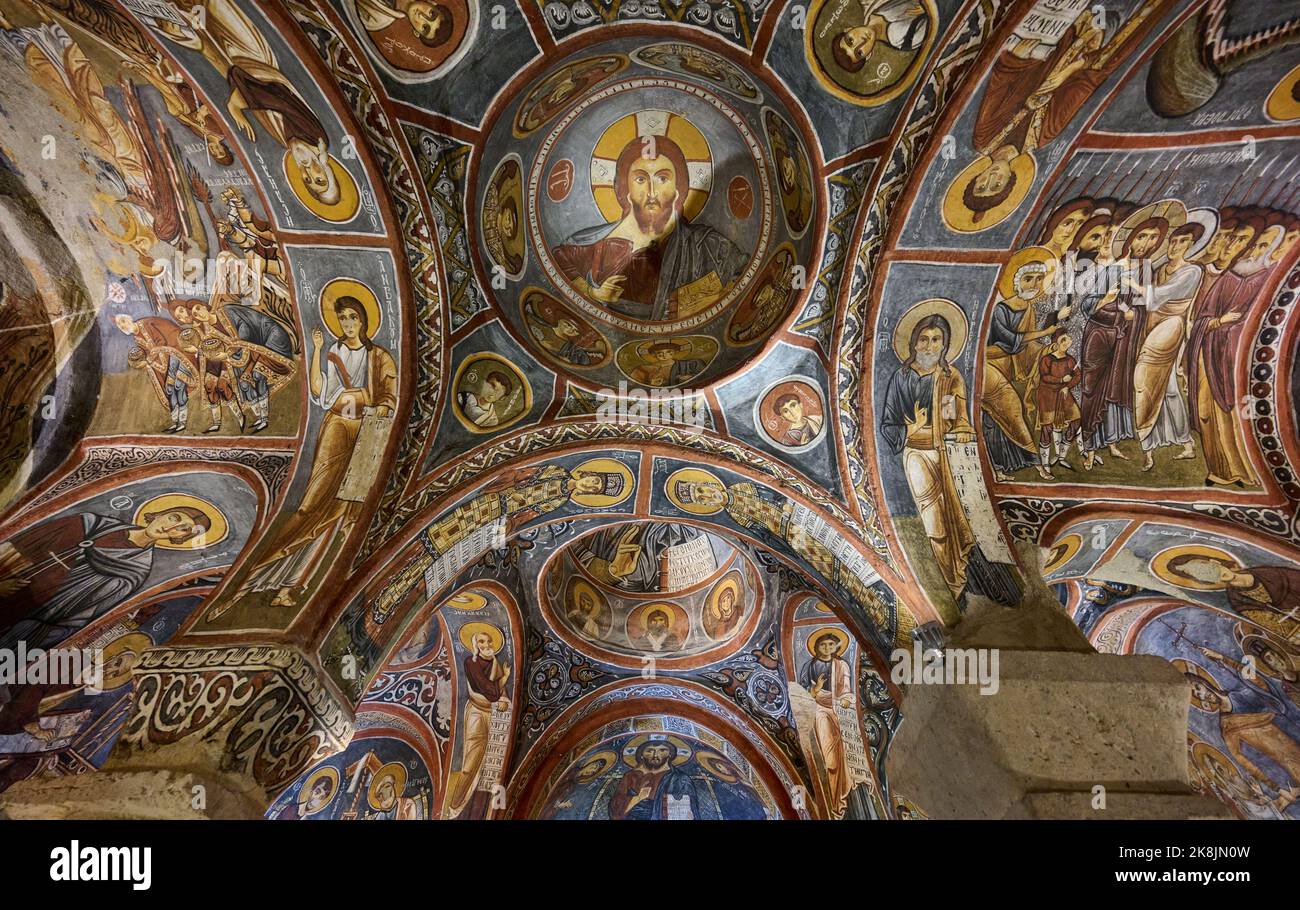 interior view of magnificent fresco in dark church, Karanlık Kilise in ...