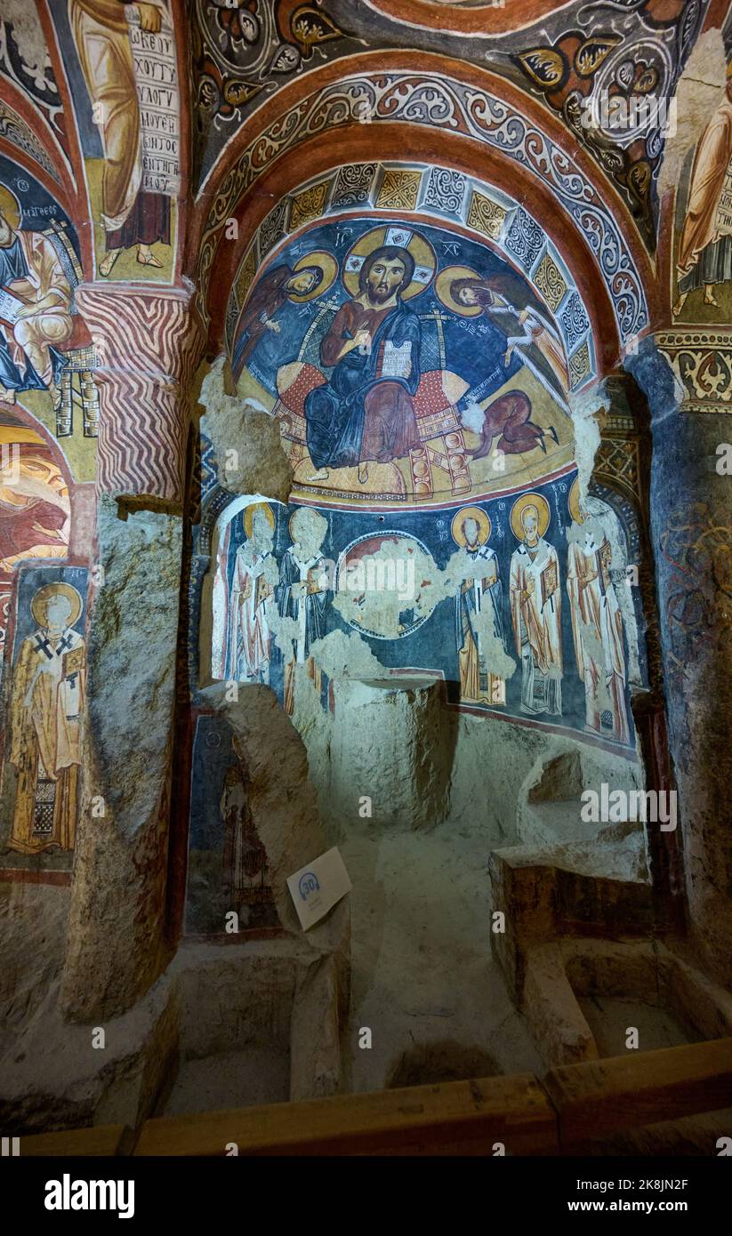 interior view of magnificent fresco in dark church, Karanlık Kilise in ...