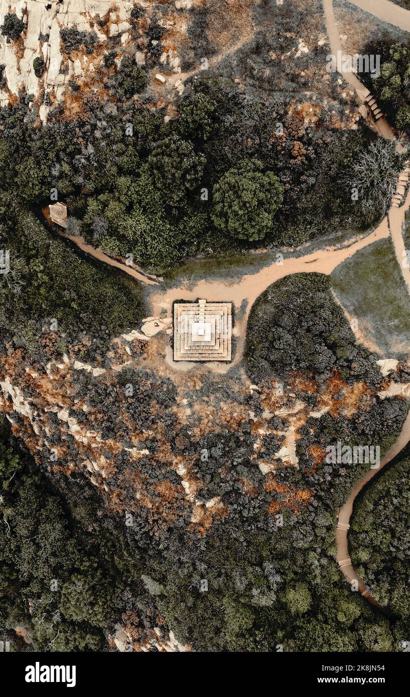 An aerial view of a pyramid surrounded by green trees in Ireland Stock ...