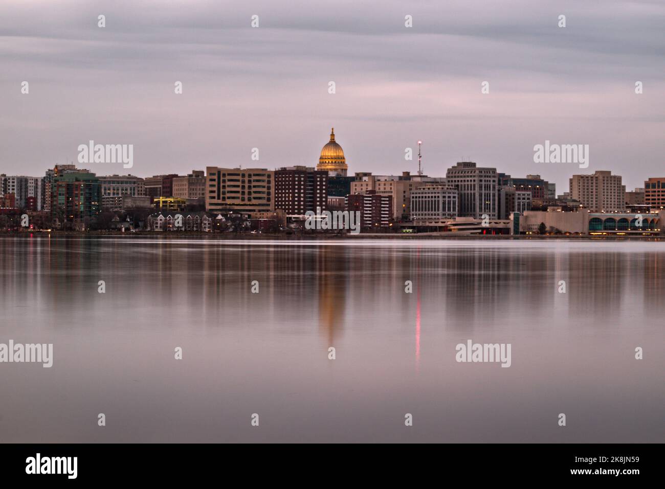 The cityscape of Madison with modern buildings and the Wisconsin State ...