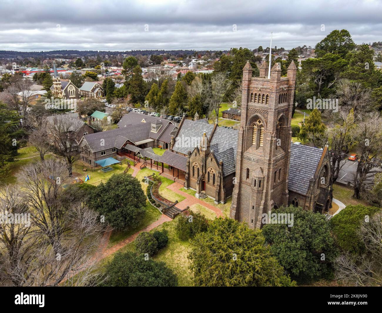 An aerial view of St Peter's Anglican Cathedral in Armidale under a ...