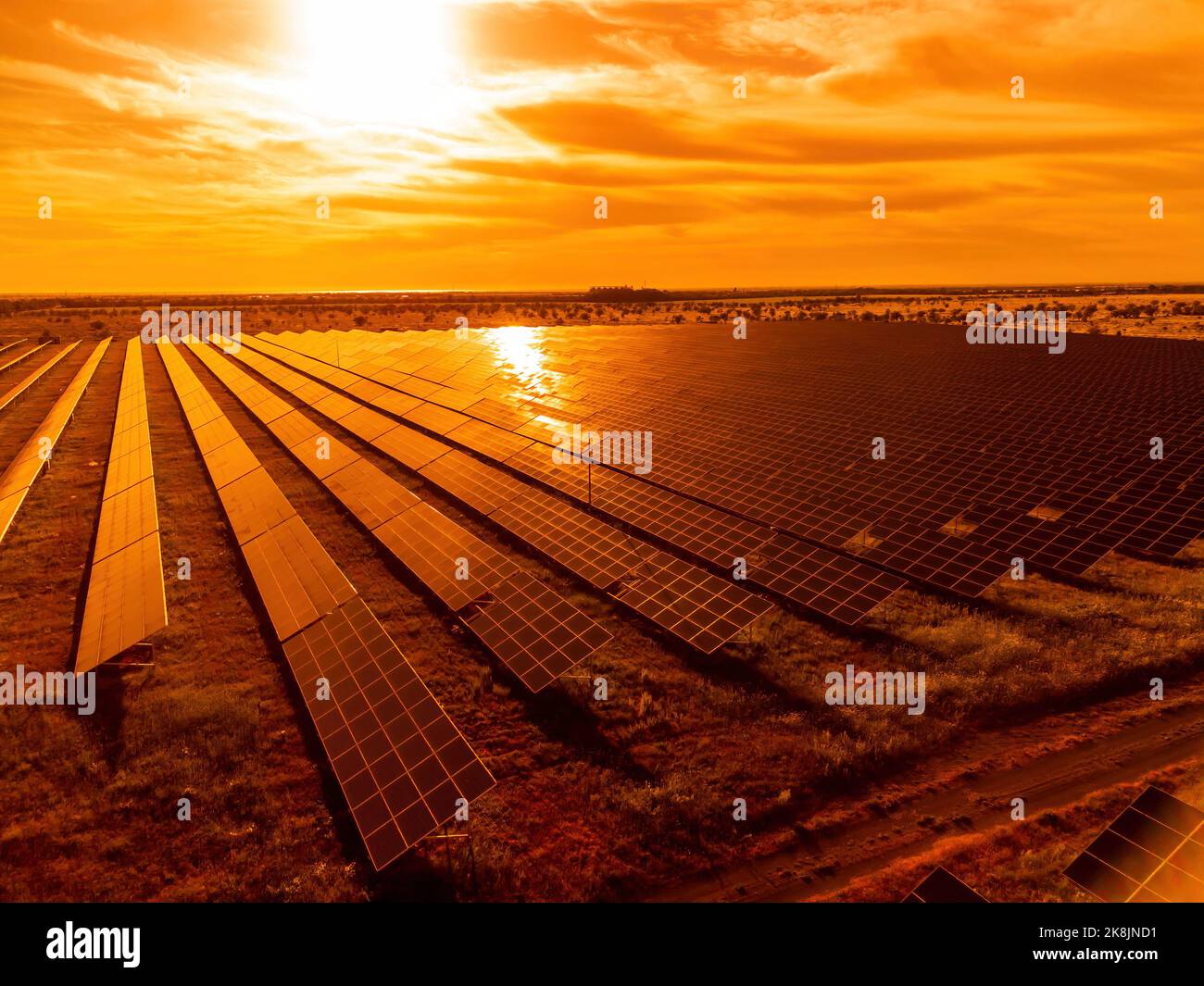 Aerial top view of a solar panels power plant. Photovoltaic solar ...