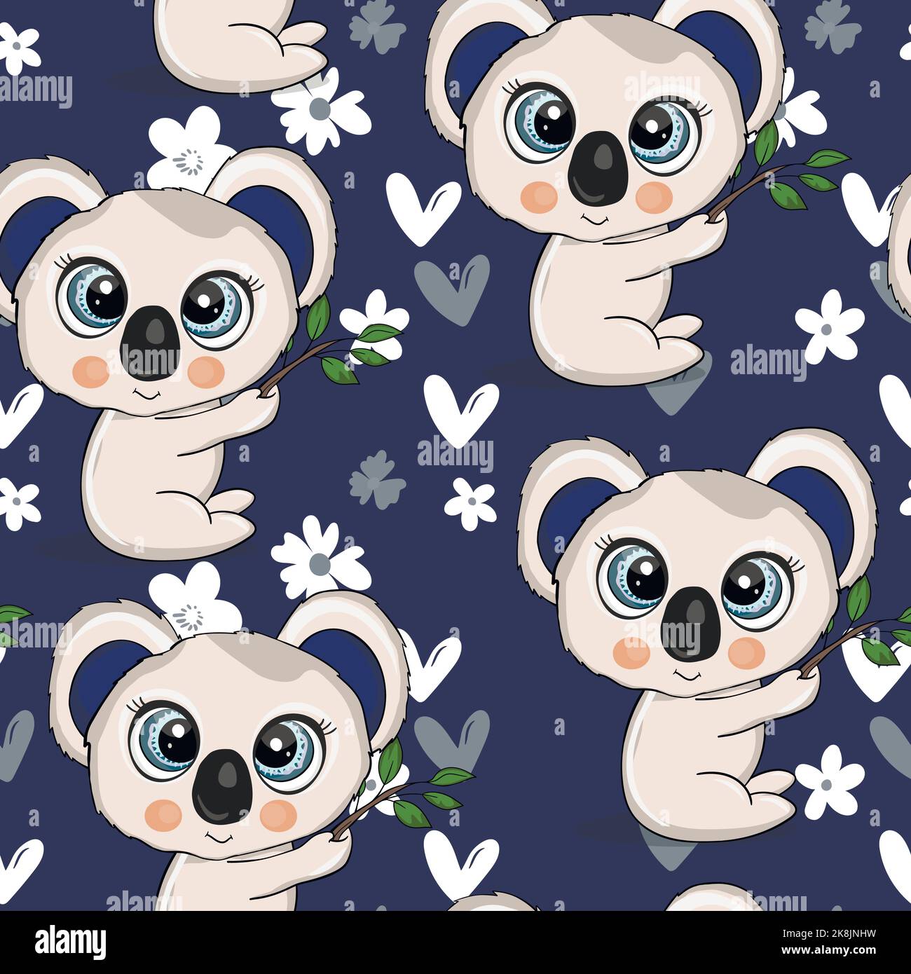 Seamless pattern with cute koala baby on color background. Funny ...