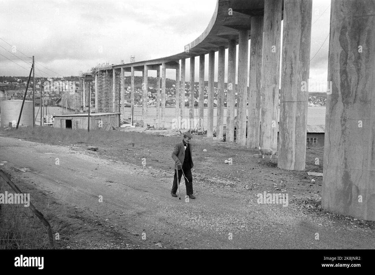 Tromsø, August 1959. Tromsøbrua under construction. The sail height is ...