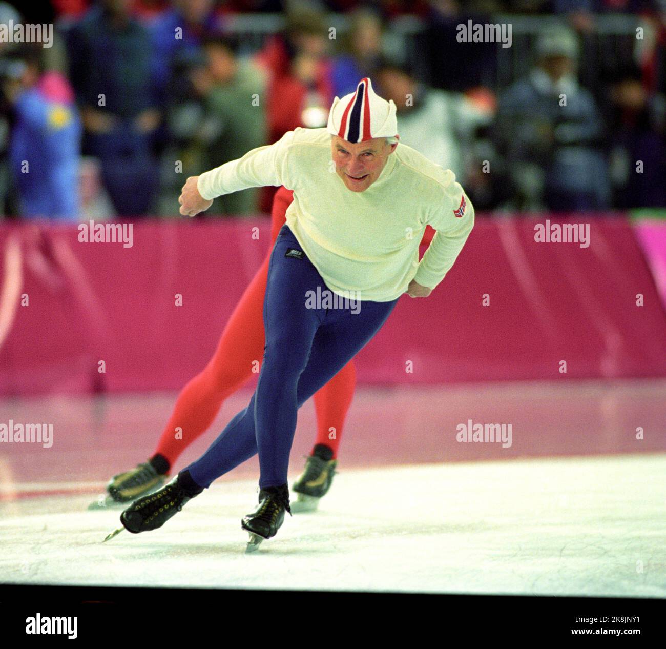 Hamar 19940218 Fast skating. The old Olympic champion Knut Johannesen ...
