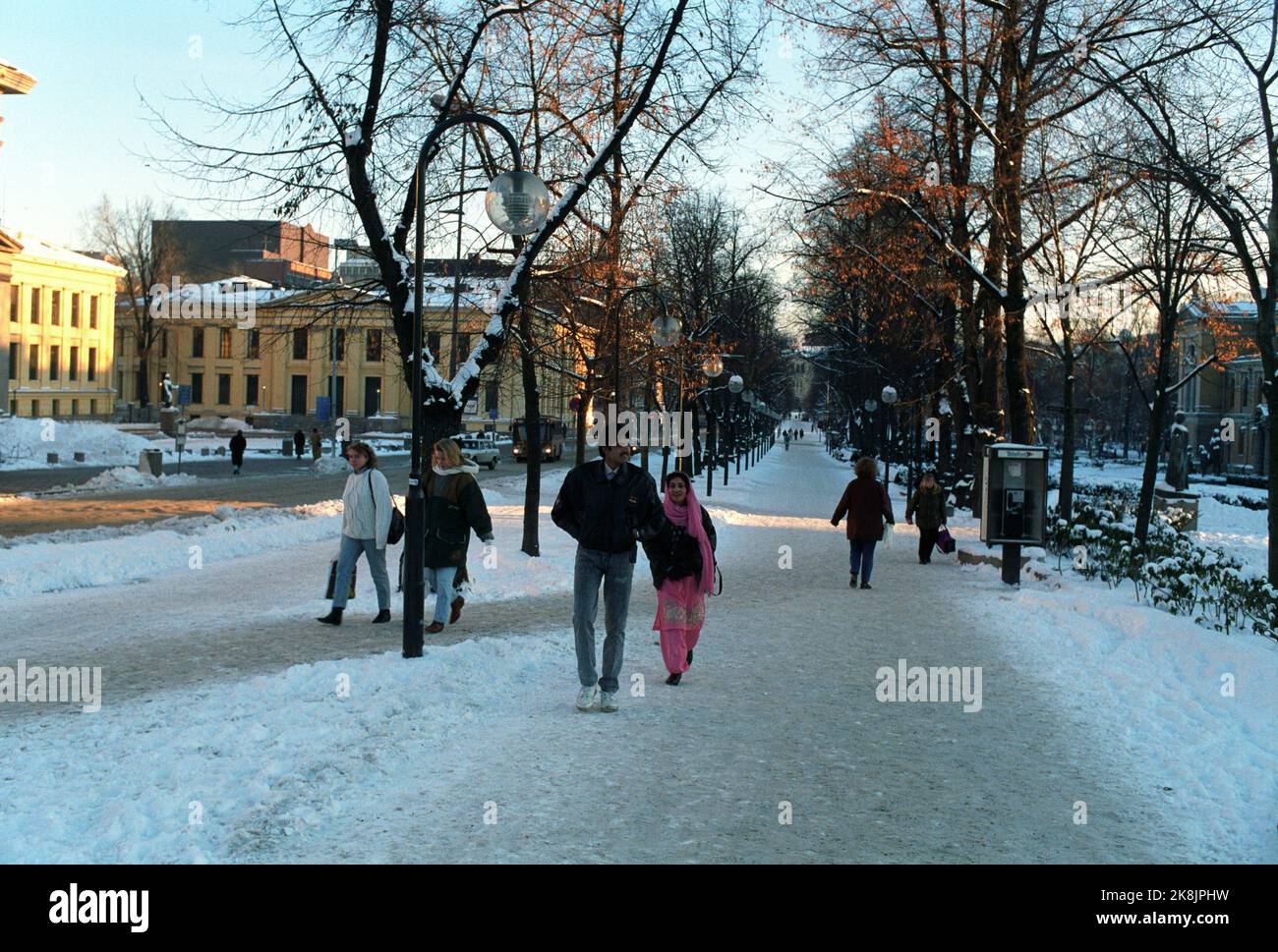 Oslo January 1991. Winter pictures from Oslo. Here from Karl Johansgate ...