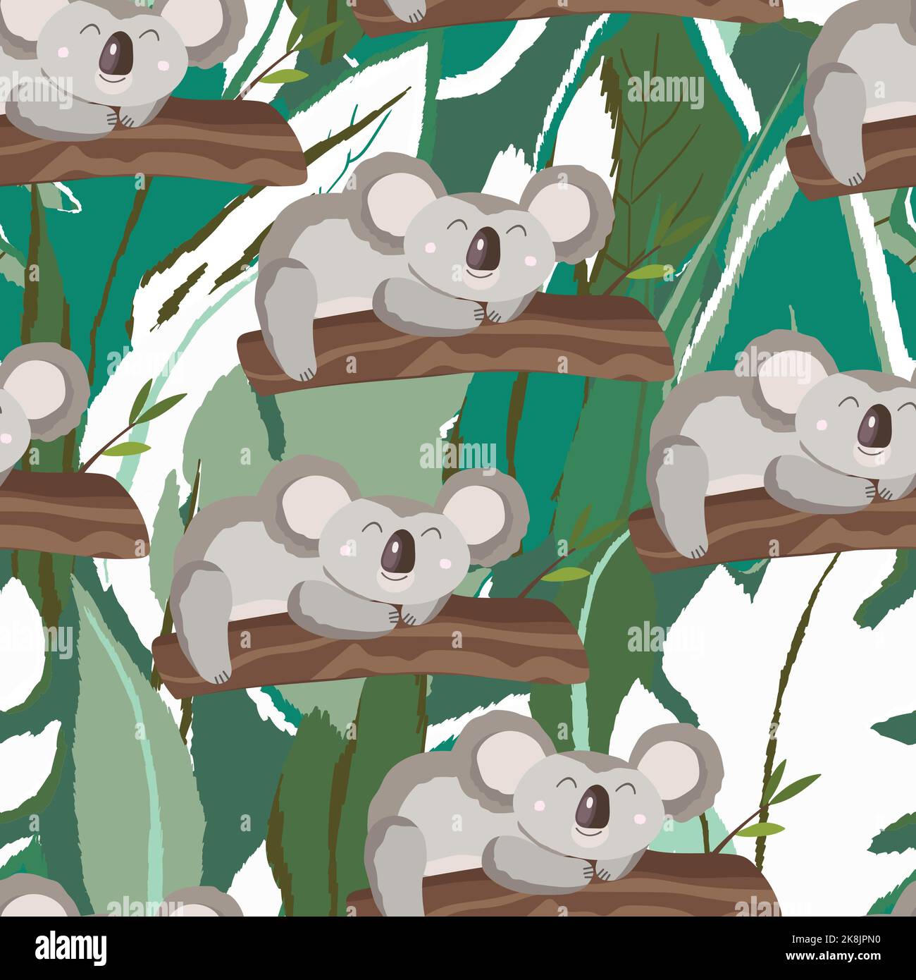 Seamless pattern with cute koala baby on color background. Funny ...