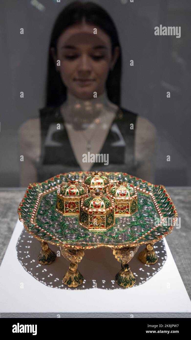 Enamelled and diamond set pandan tray and boxes hi-res stock ...