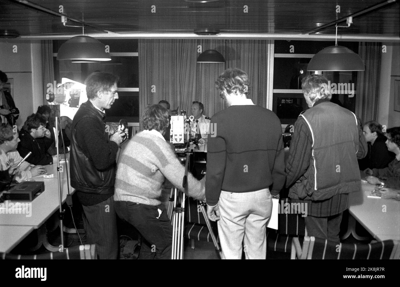 Oslo 19871031. Police Chief Willy Haugli flanked by Deputy Police Chief ...