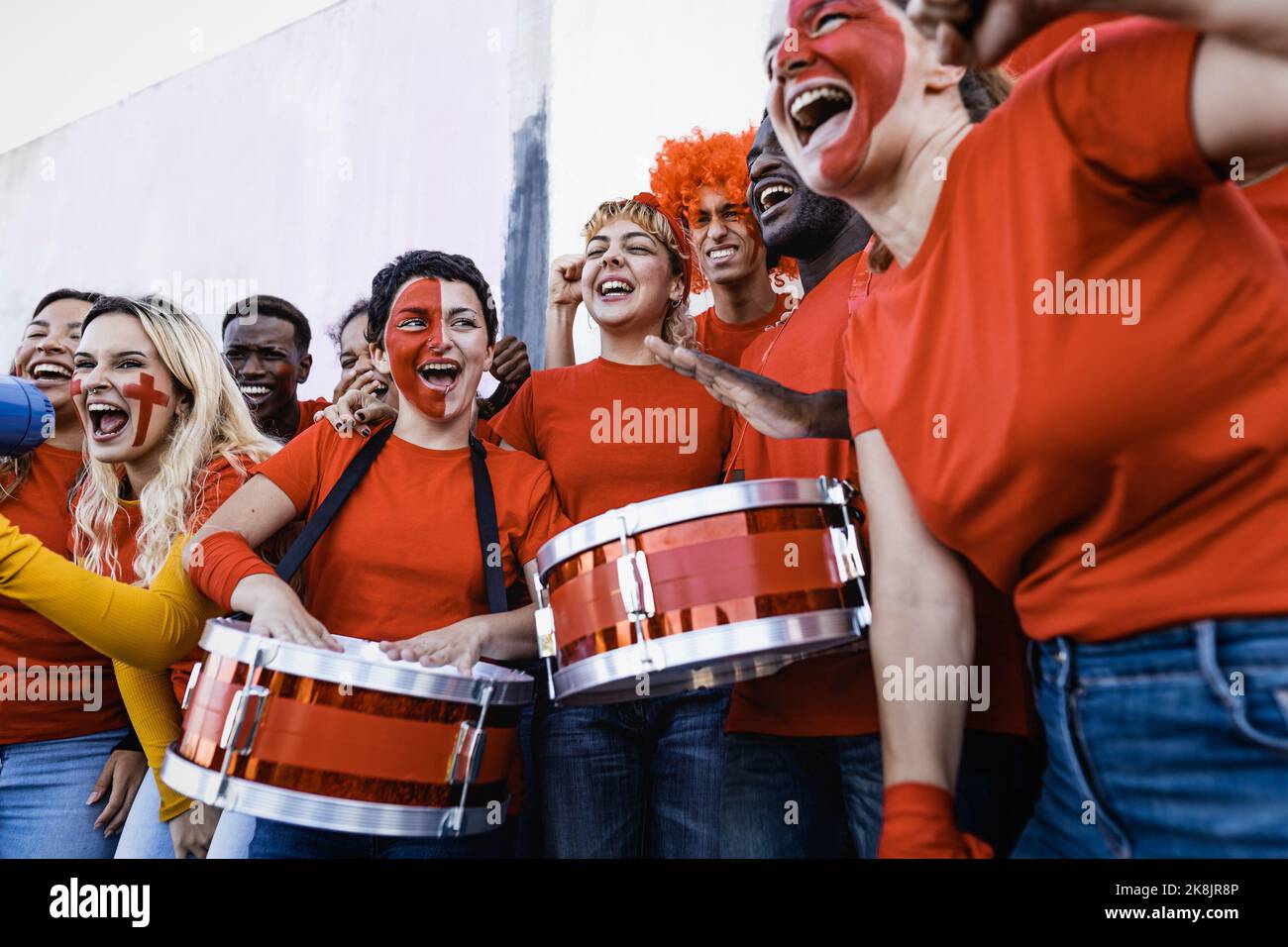 Football fans having fun cheering their favorite team - Soccer sport ...