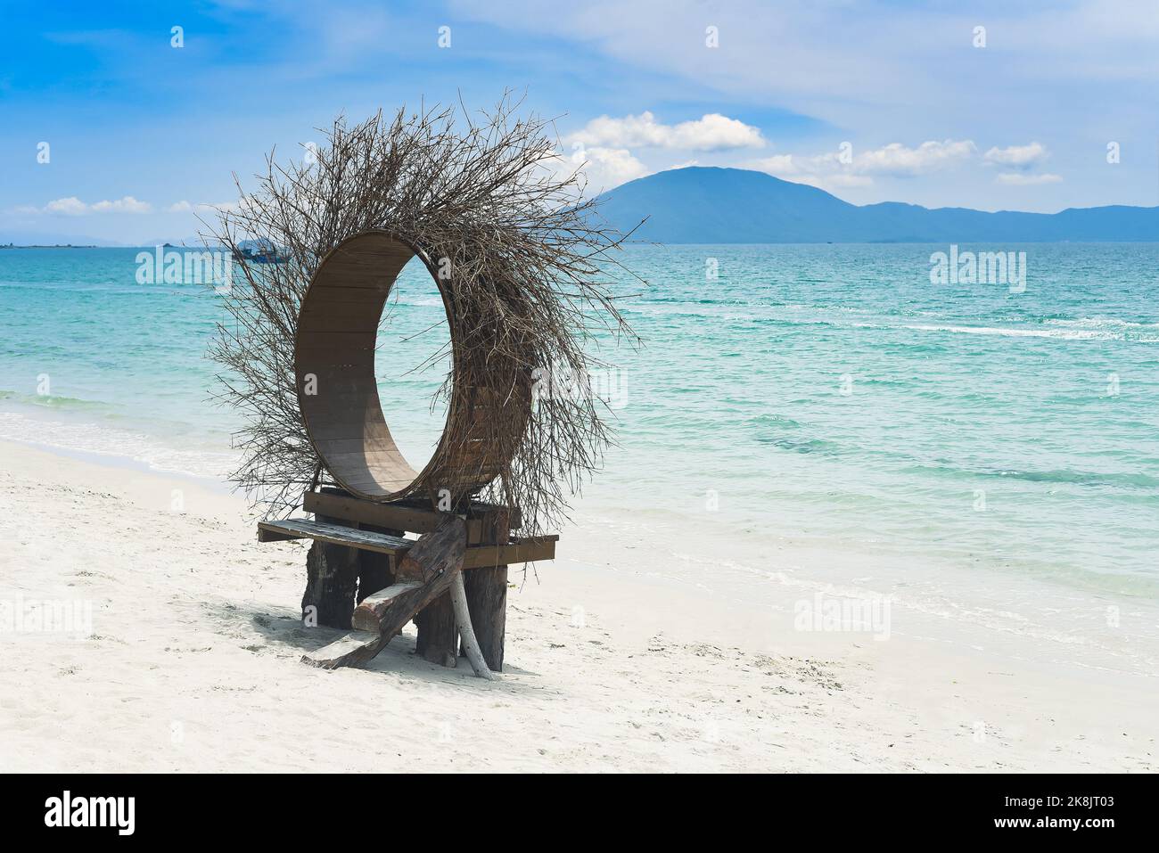 Wooden photozone on Vietnamese sandy beach Stock Photo - Alamy