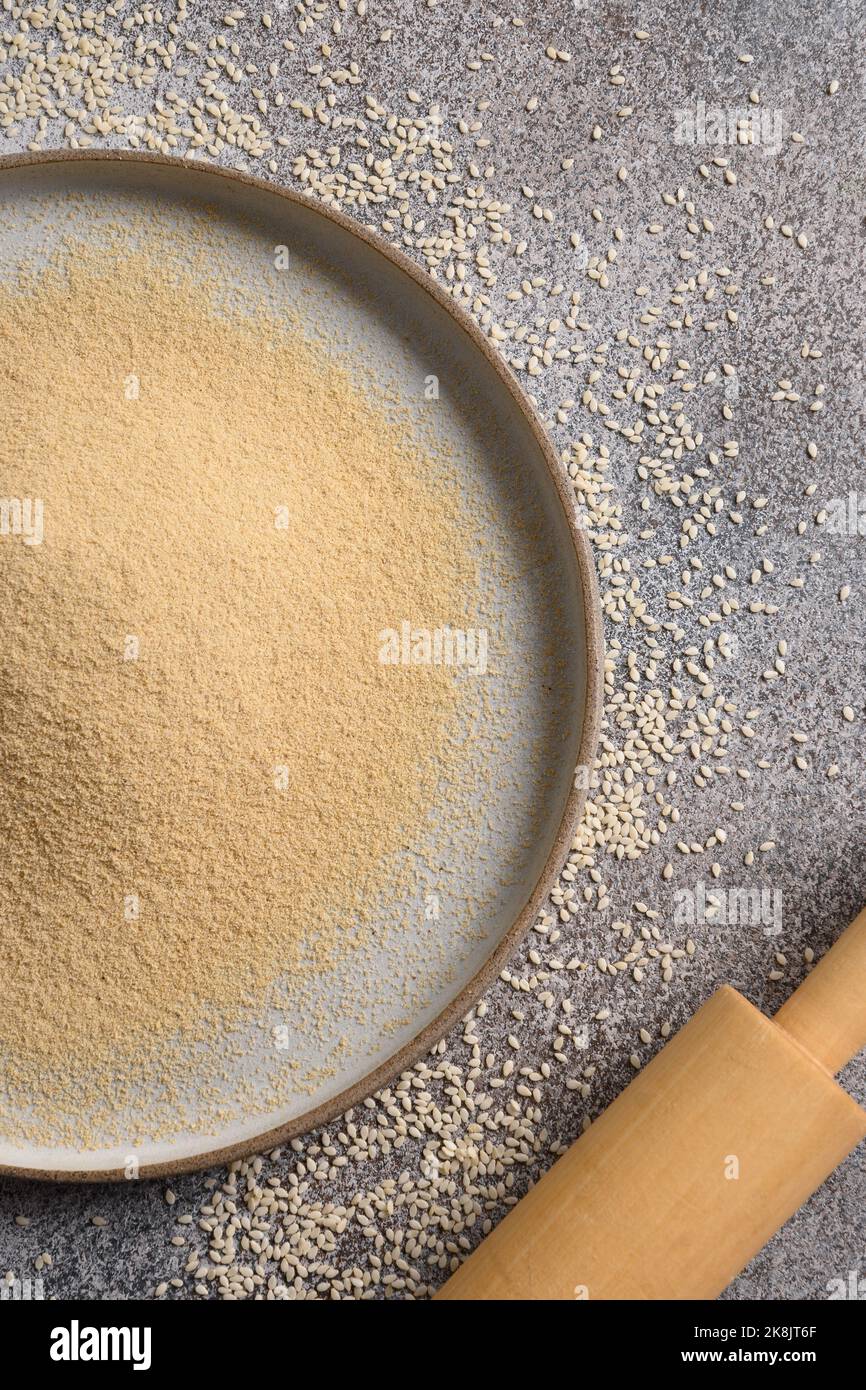 Sesame flour in plate includes ample minerals, natural antioxidants and ...