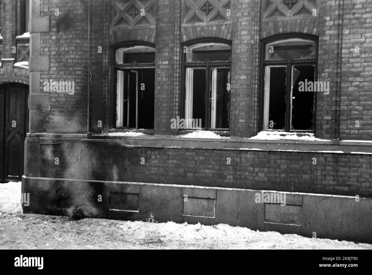 WW2 Oslo 19450201 The explosion outside the Storting. Several windows ...