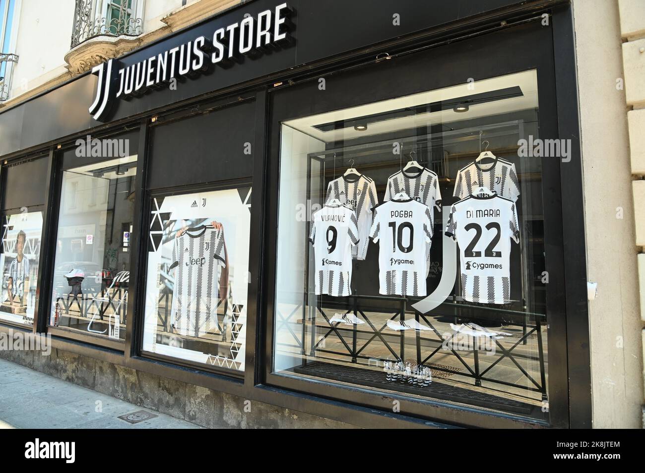A shot of new top players' jerseys on display at Juventus FC's official ...
