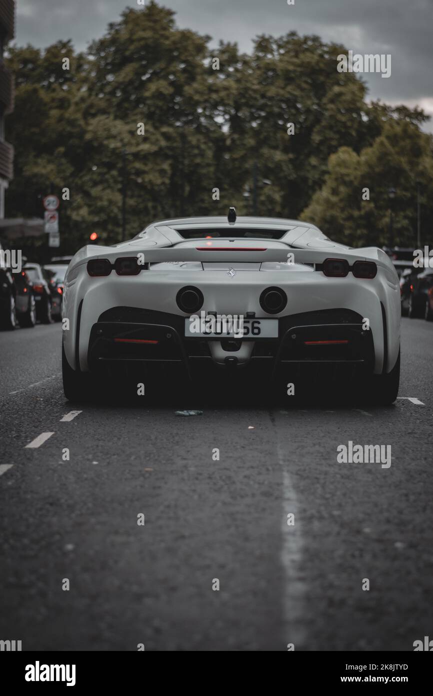 White Ferrari Sf90 spotted in London near the Dorchester hotel. With ...