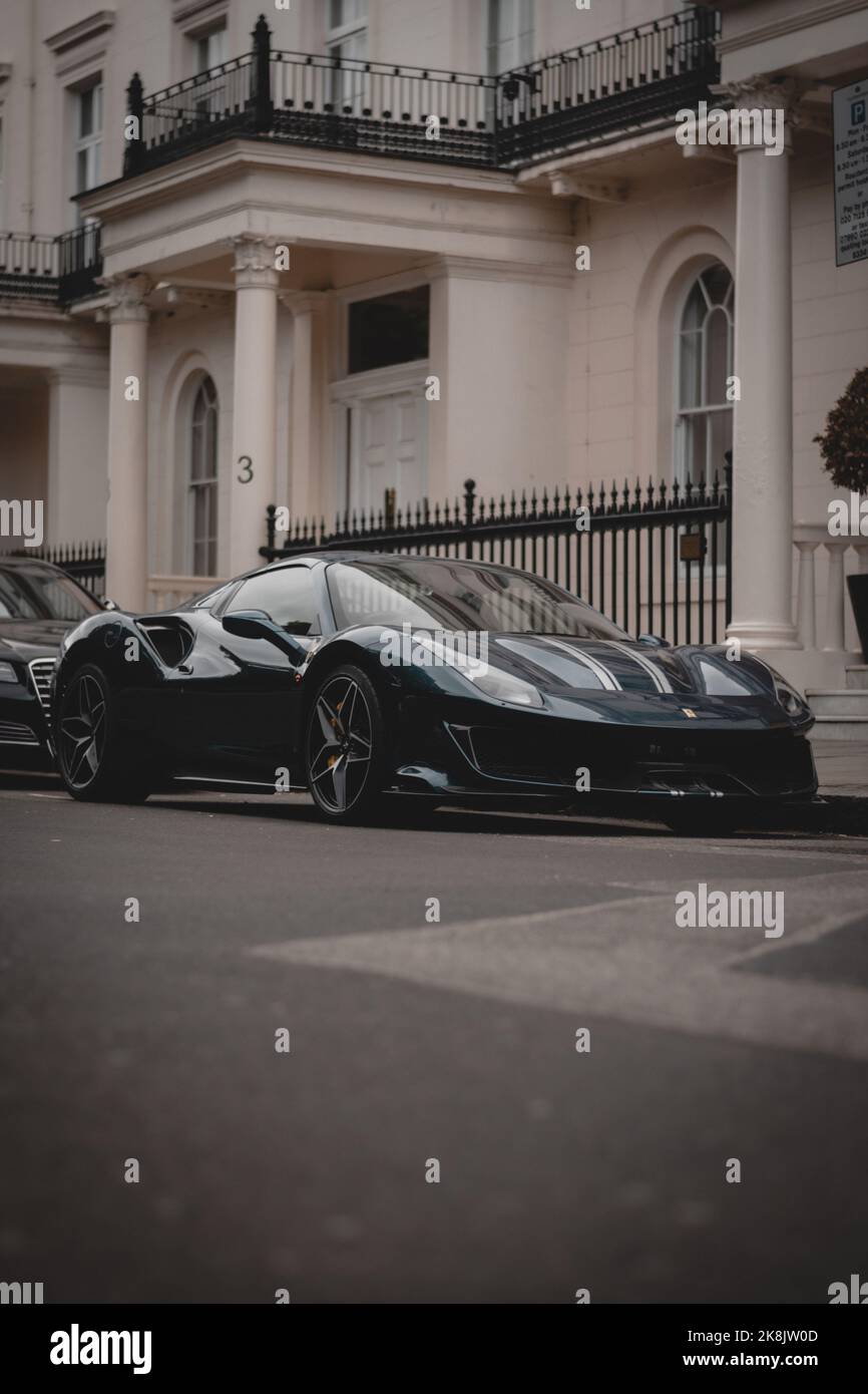 Blue Ferrari 488 pista showing off around London during a moody day ...