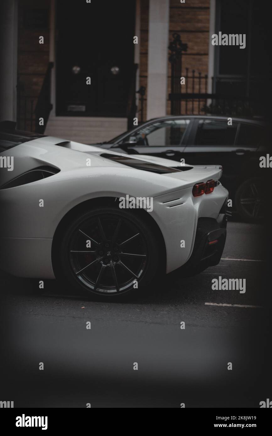 White Ferrari Sf90 spotted in London near the Dorchester hotel. With ...