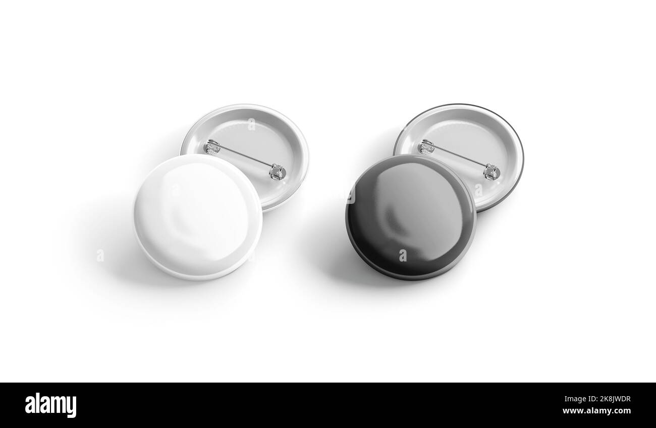 Blank black and white round badge stack mockup, front view, 3d ...