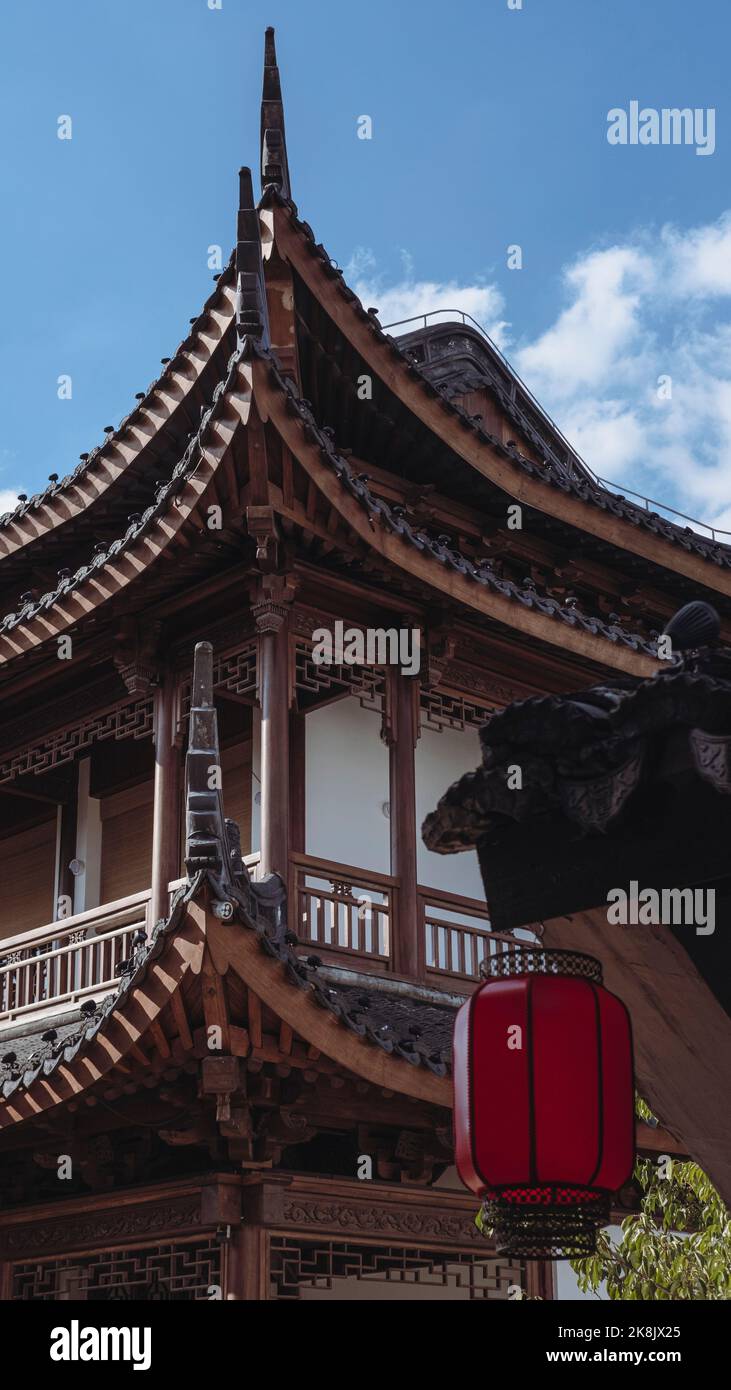 The vertical partial view of a Chinese architecture building exterior ...