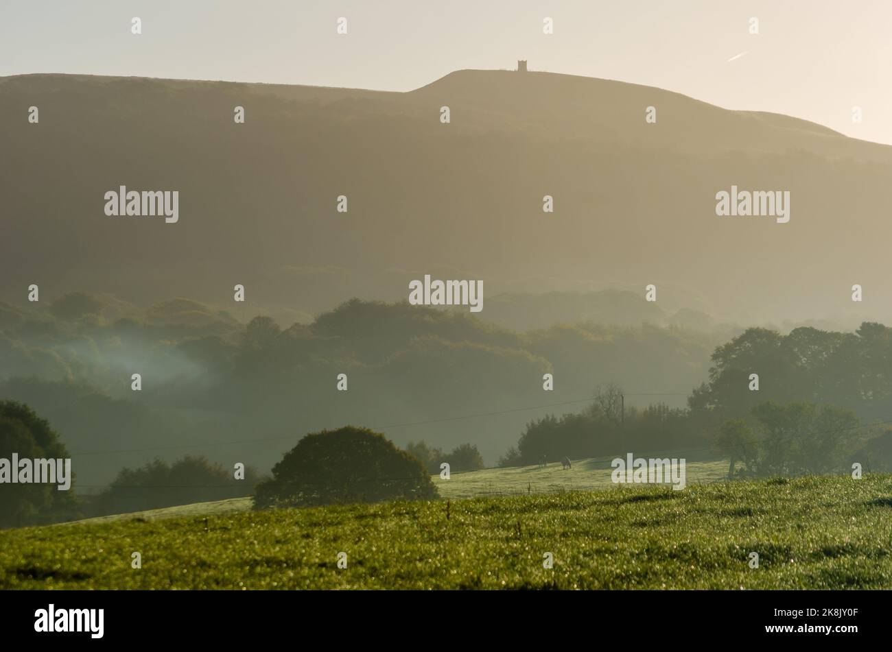 Misty Autumn Fall morning at Rivington Pike Winter Hill West Pennine ...