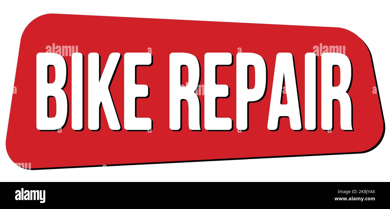 BIKE REPAIR text written on red trapeze stamp sign Stock Photo - Alamy