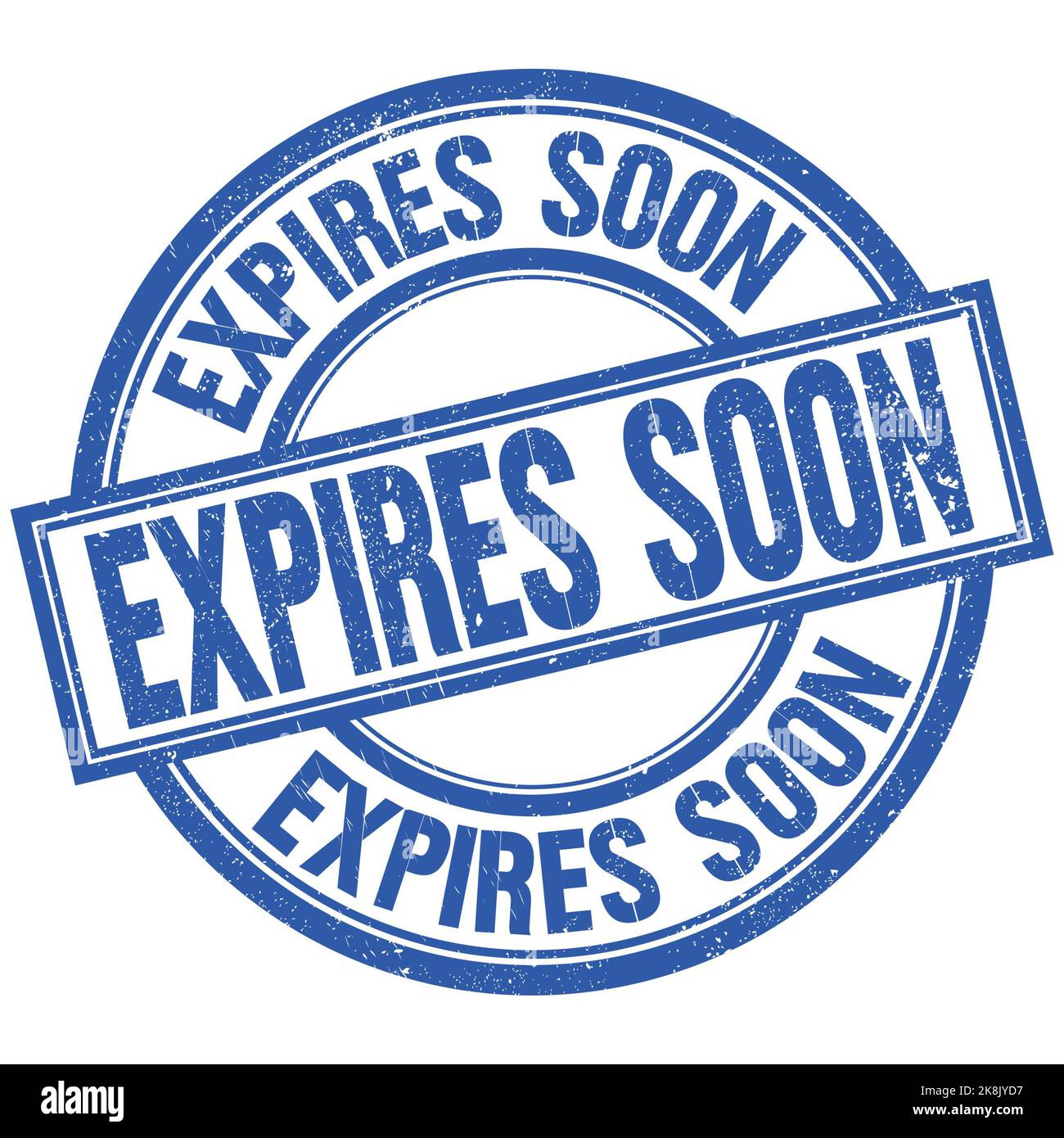EXPIRES SOON text written word on blue round stamp sign Stock Photo - Alamy