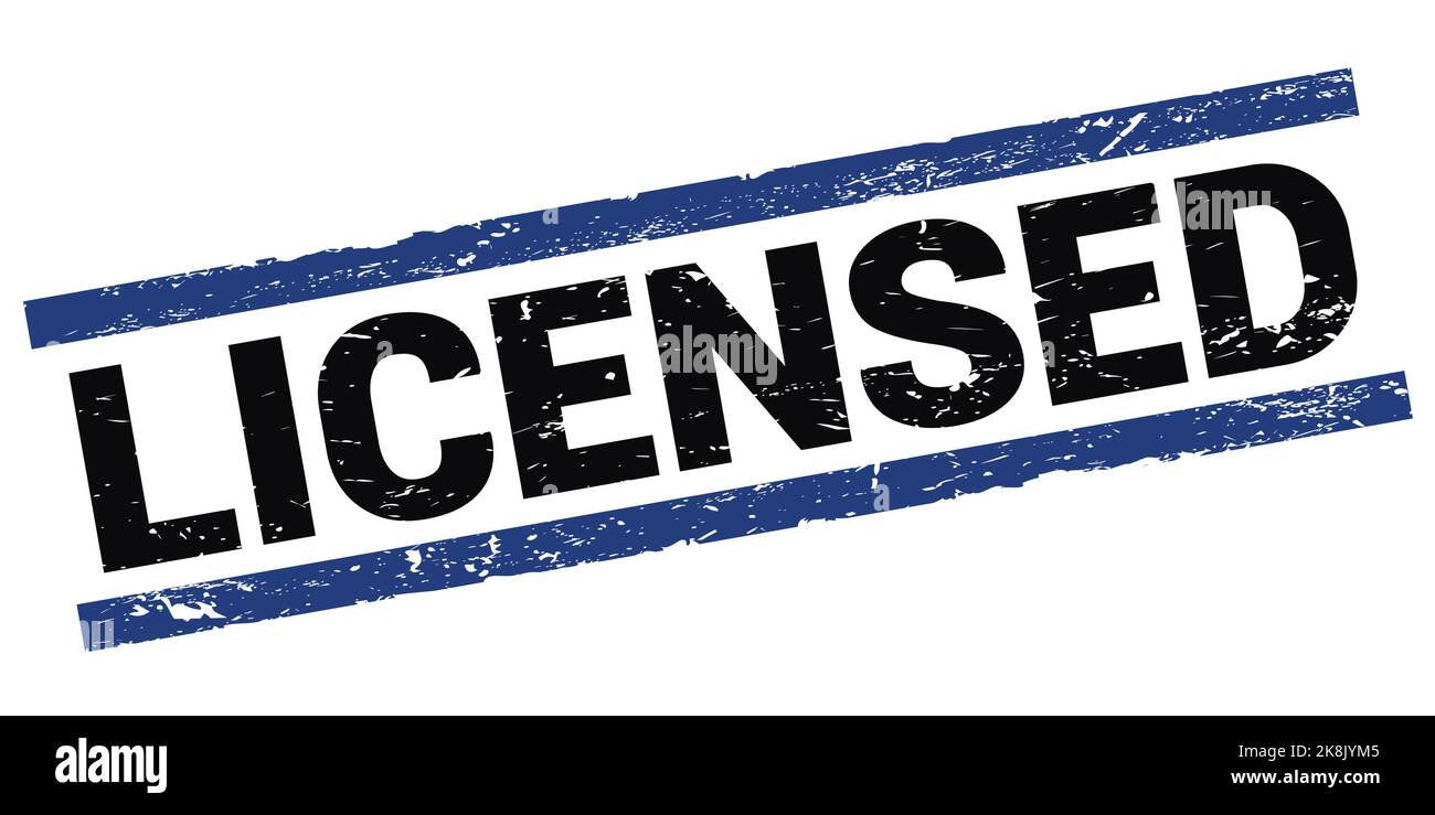 LICENSED text written on black-blue rectangle stamp sign Stock Photo ...