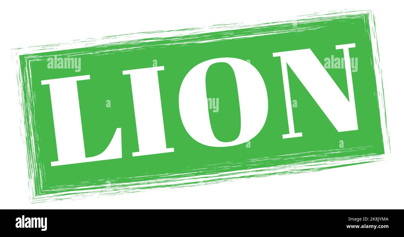 LION text written on green rectangle stamp sign Stock Photo - Alamy