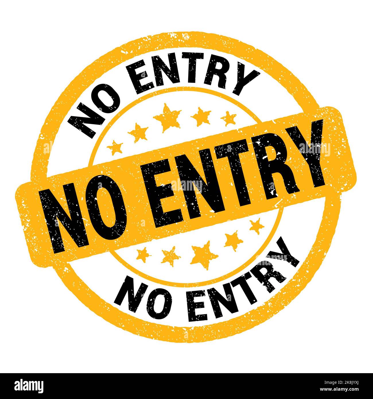 NO ENTRY text written on yellow-black grungy stamp sign Stock Photo - Alamy