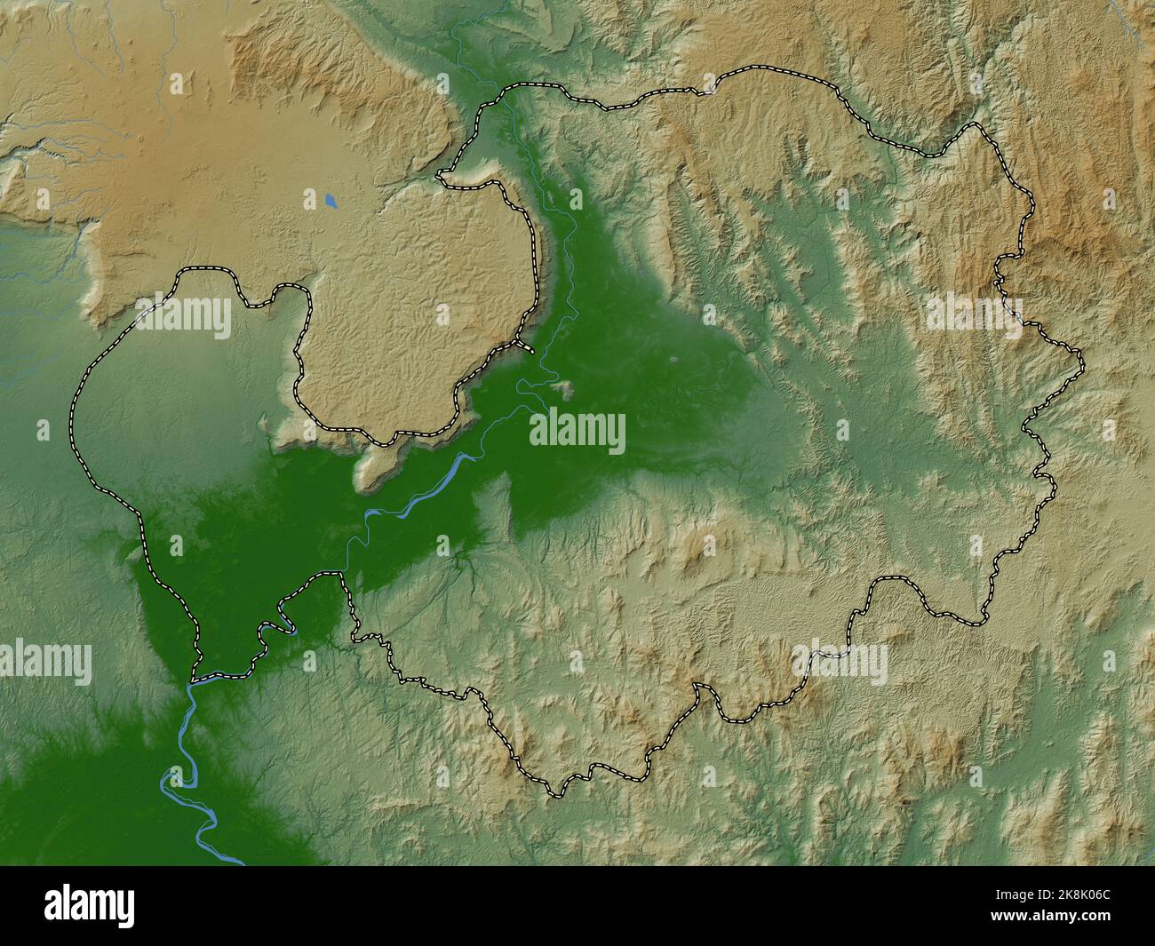 Attapu, province of Laos. Colored elevation map with lakes and rivers ...