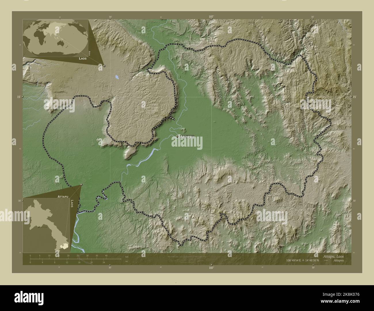 Attapu, province of Laos. Elevation map colored in wiki style with ...