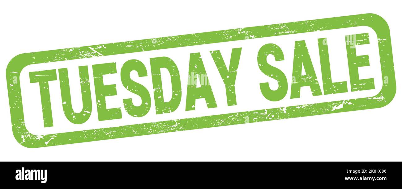 TUESDAY SALE text written on green rectangle stamp sign Stock Photo - Alamy