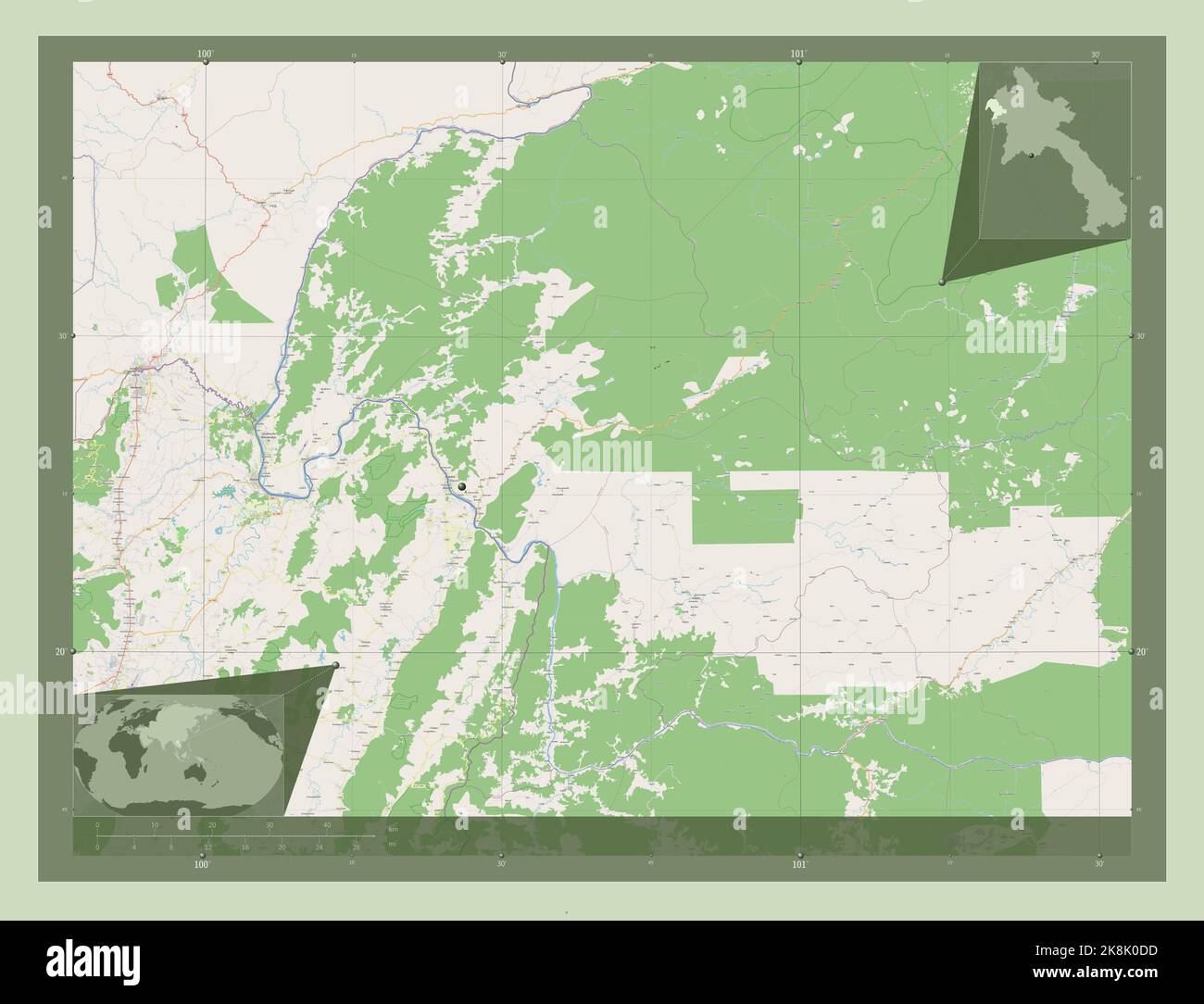 Bokeo, province of Laos. Open Street Map. Locations of major cities of ...