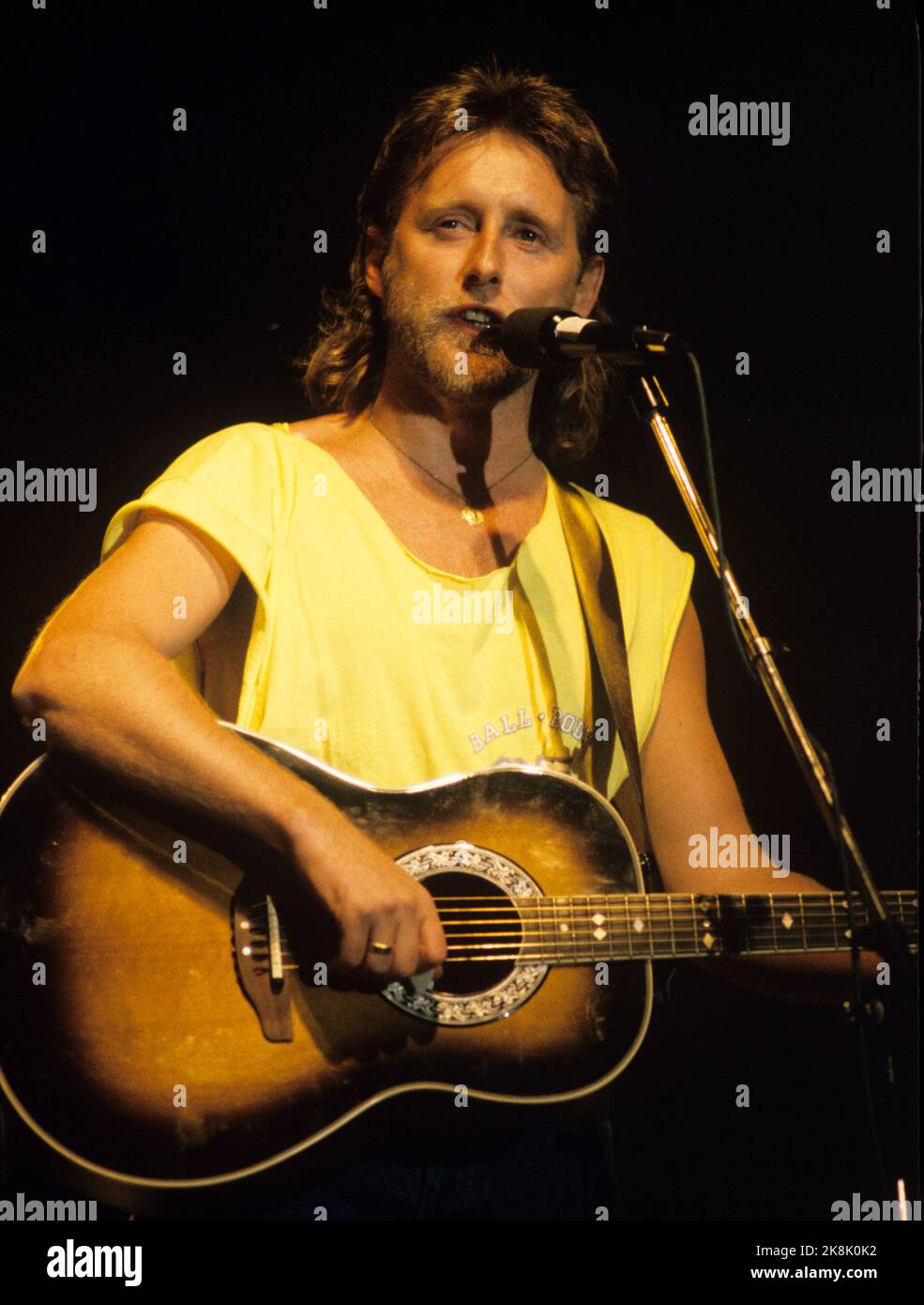 Oslo 1985 show singer Halvdan Sivertsen with guitar during a concert ...