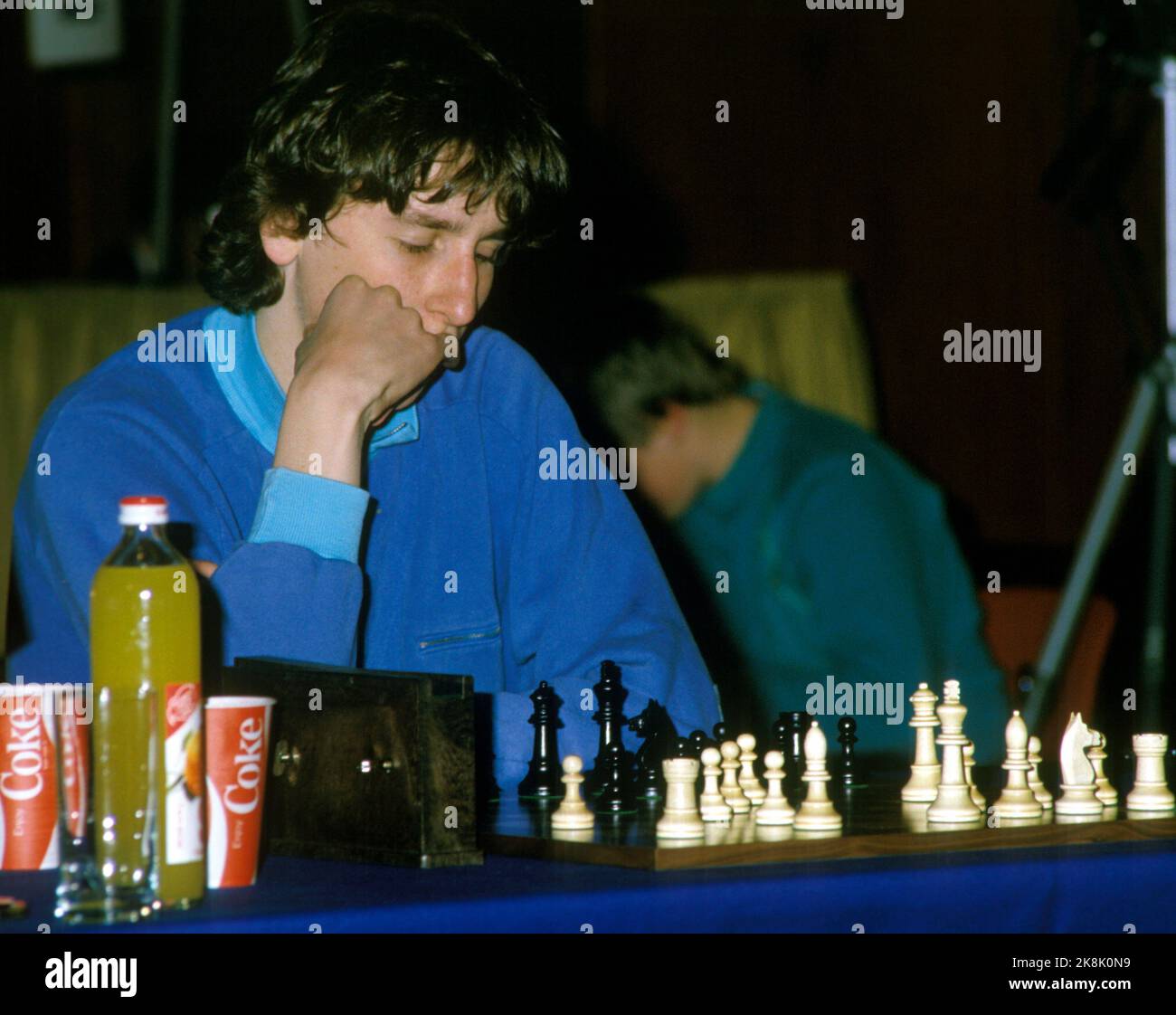 Oslo 19840420. Simen Agdestein, chess player, during chess tournament ...