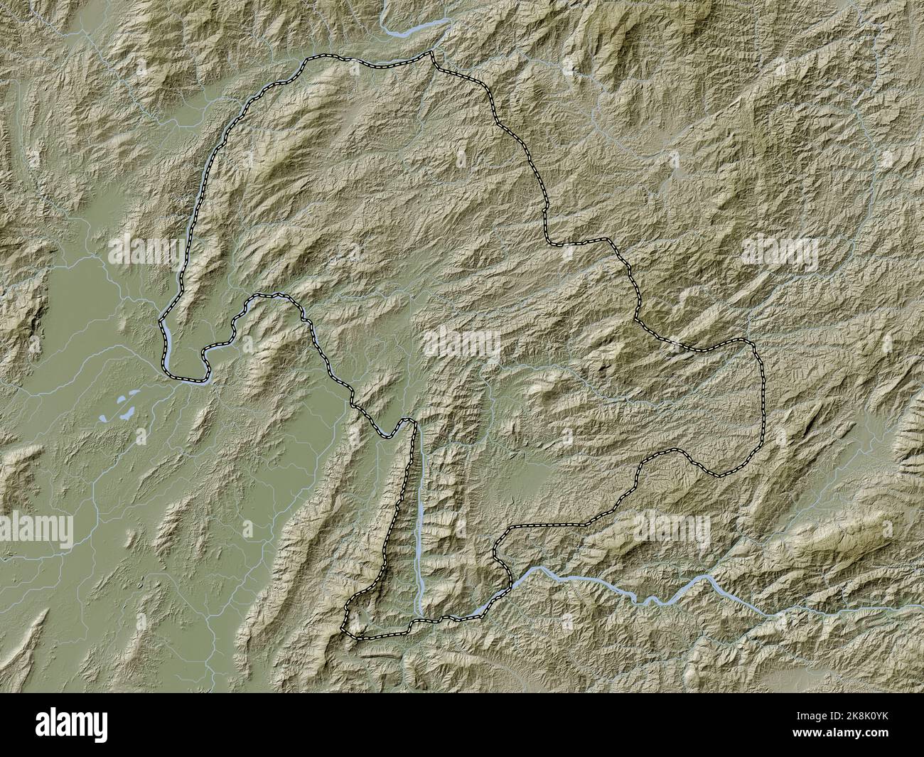 Bokeo, province of Laos. Elevation map colored in wiki style with lakes ...