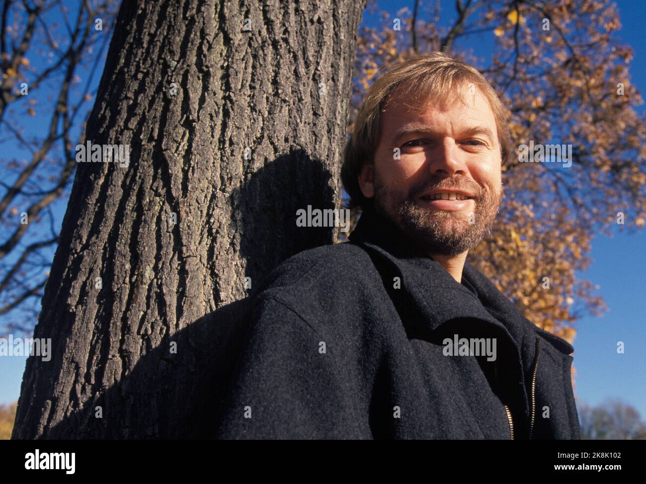 Oslo 1994. Author Jostein Gaarder photographed out at autumn leaves. Photo: Tor Richardsen ...