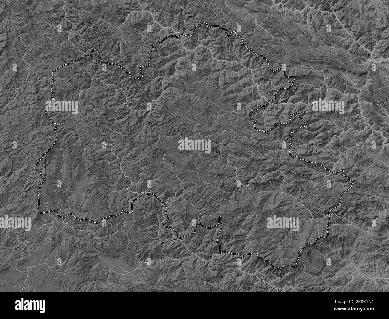 Houaphan, province of Laos. Grayscale elevation map with lakes and ...