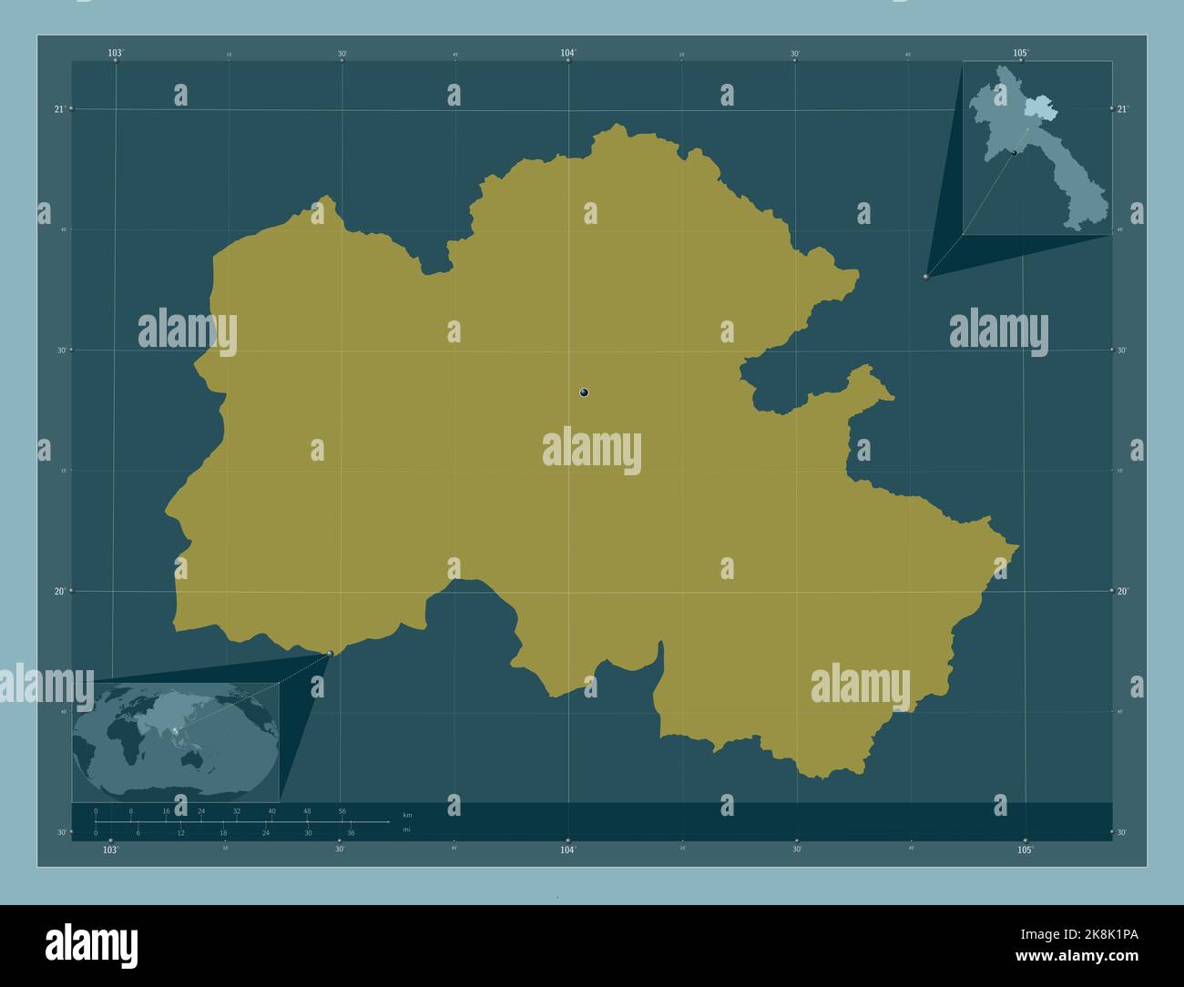 Houaphan, province of Laos. Solid color shape. Locations of major ...