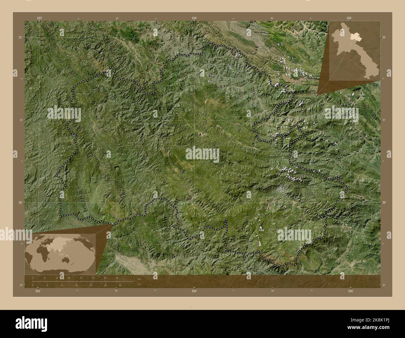 Houaphan, province of Laos. Low resolution satellite map. Corner ...