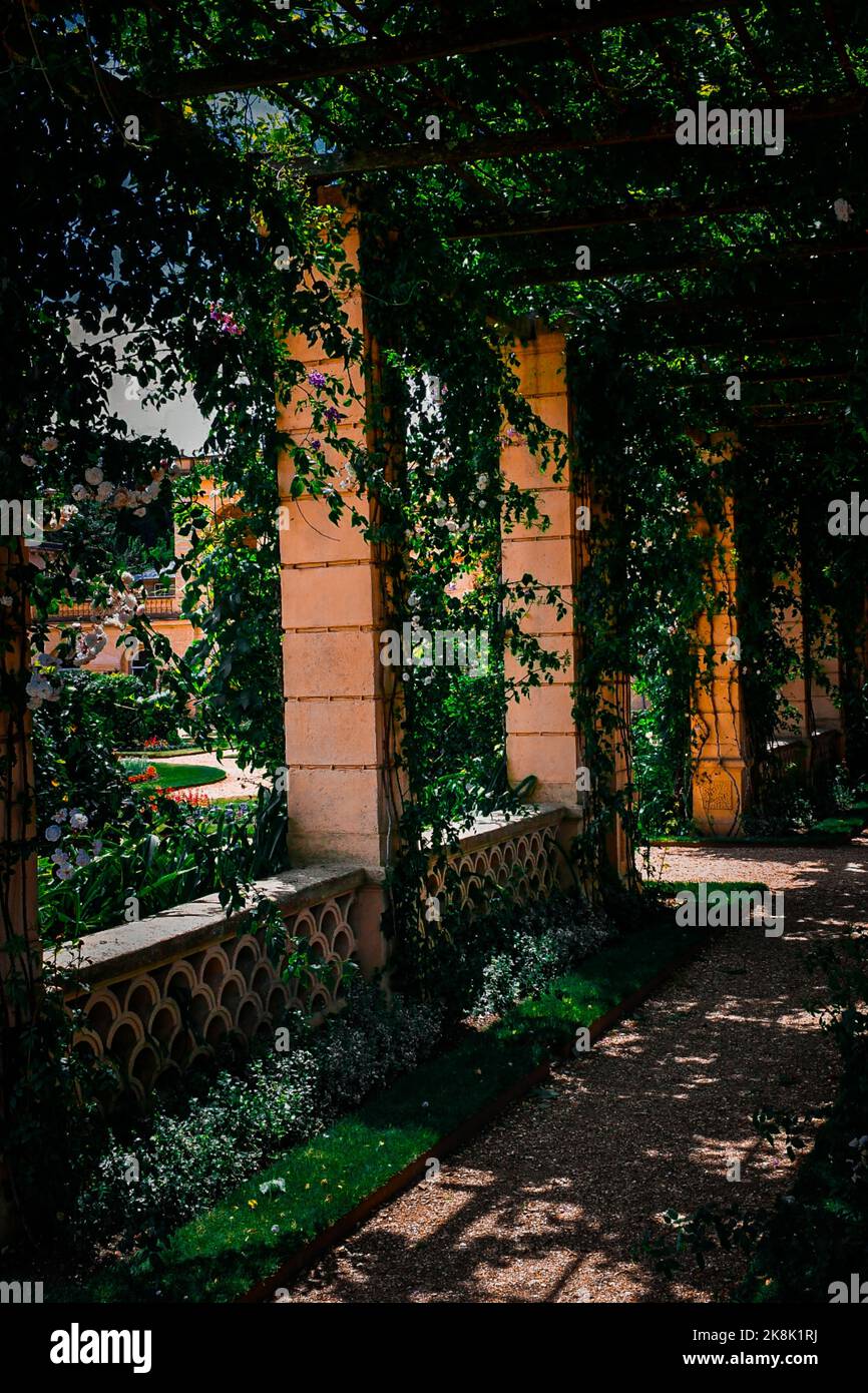 A vertical shot of the ivy covered courtyard of Queen Victoria's ...