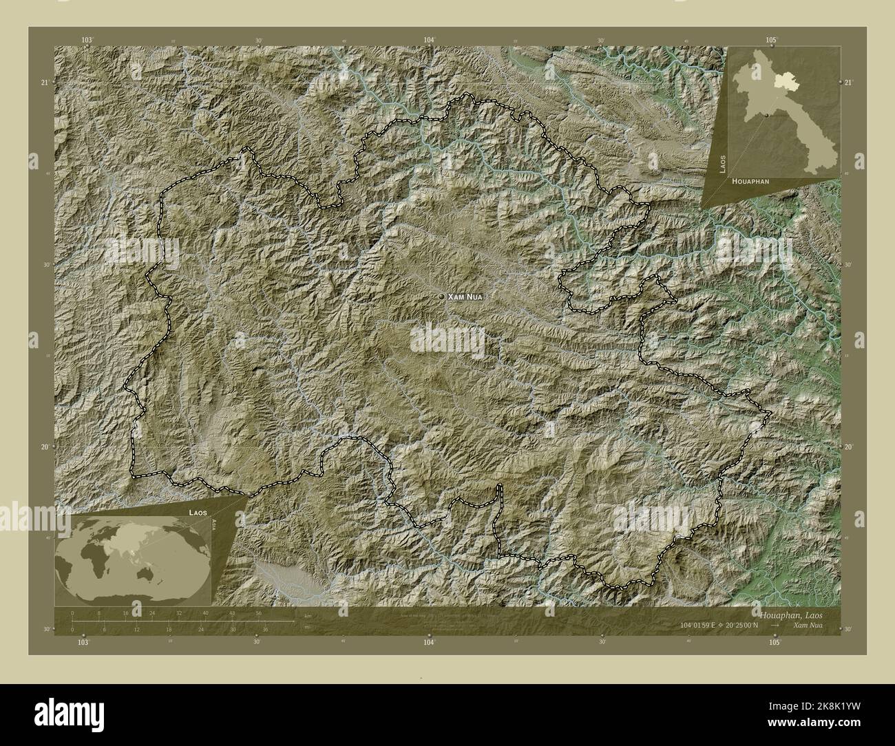 Houaphan, province of Laos. Elevation map colored in wiki style with ...