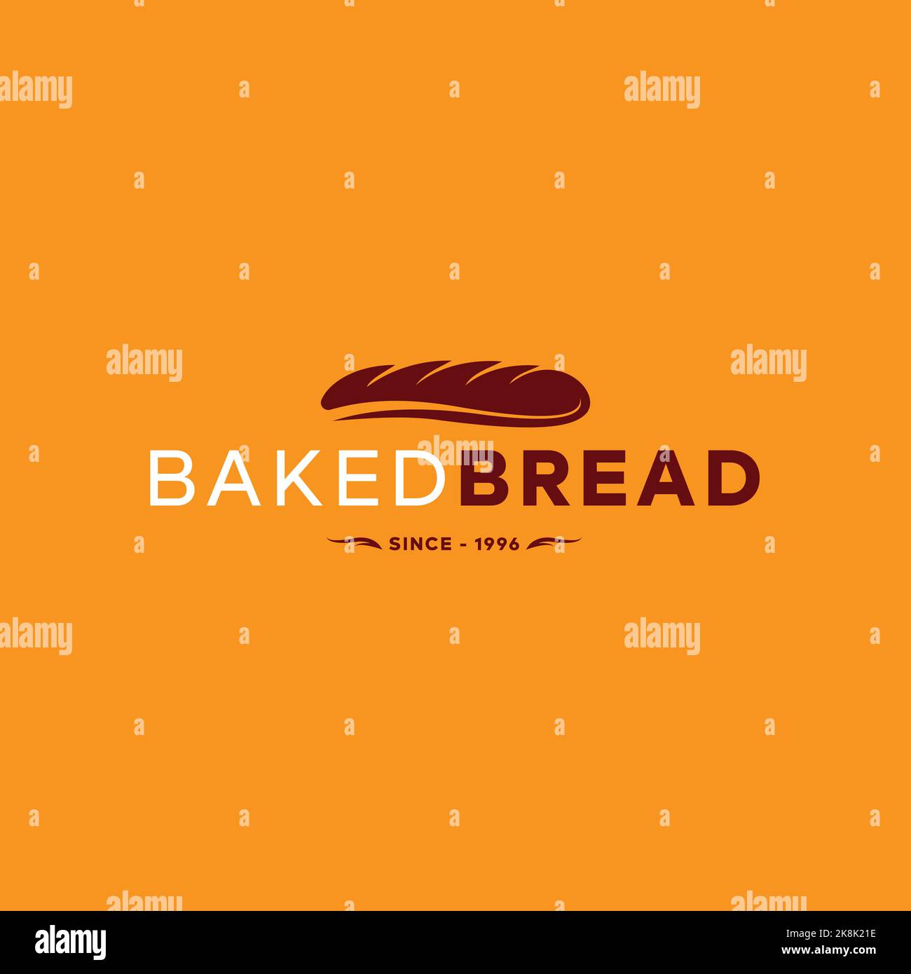 A baked bread company logo with minimal bread on orange background ...