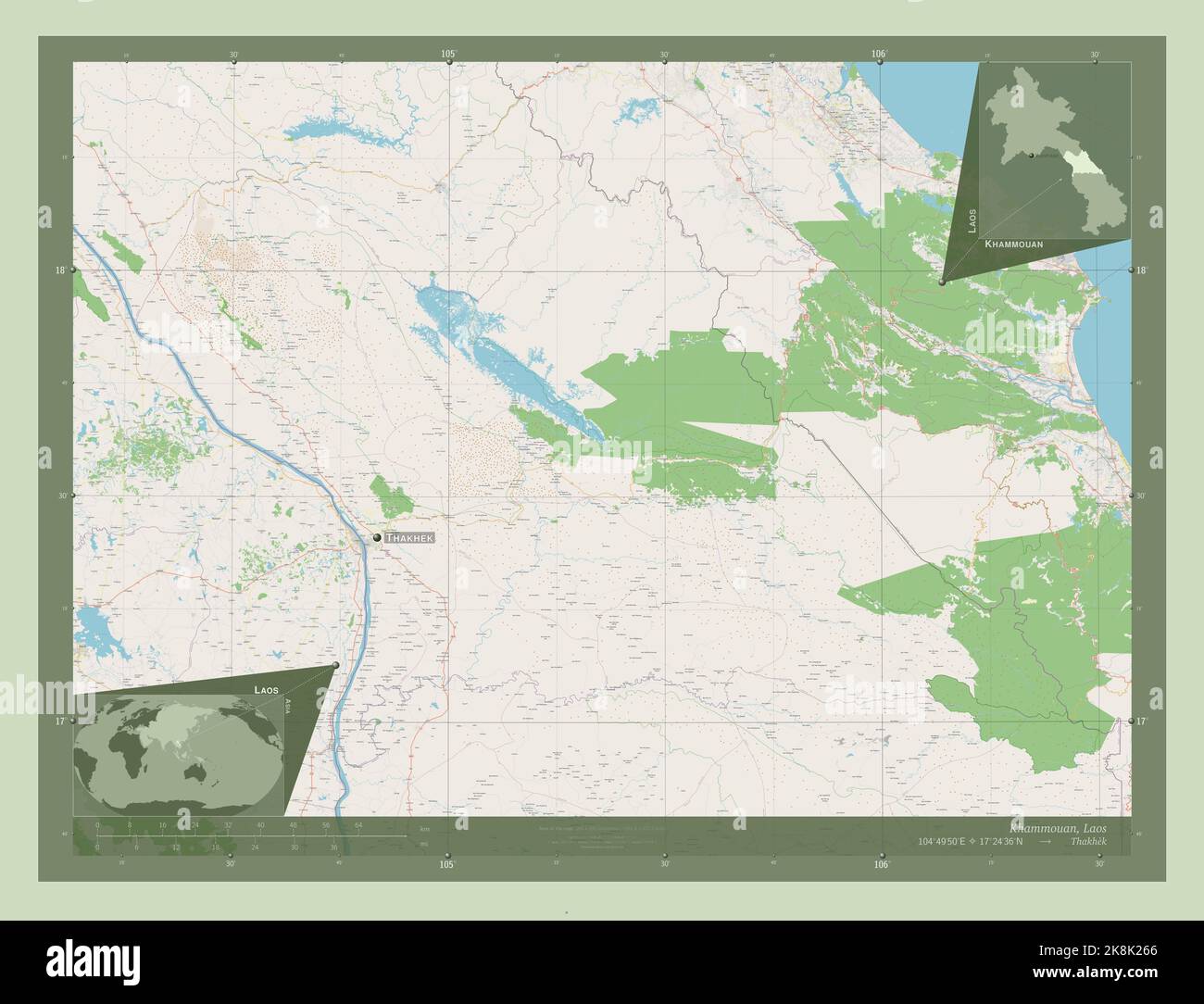 Khammouan, province of Laos. Open Street Map. Locations and names of ...