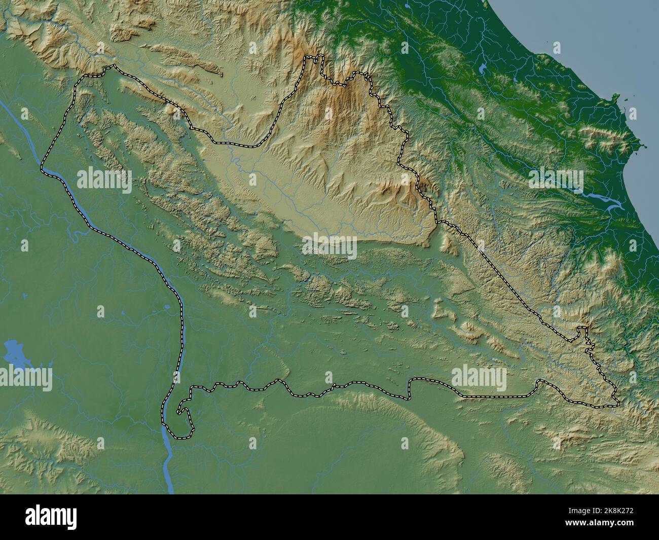 Khammouan, province of Laos. Colored elevation map with lakes and ...